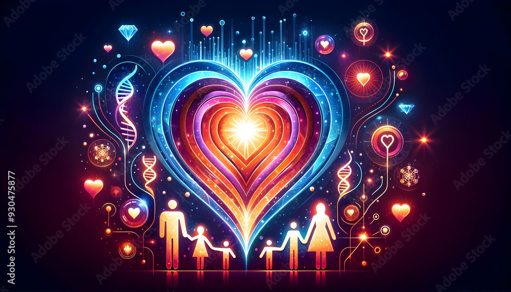 Vibrant Glowing Abstract Family Heart and Legacy Symbols - Symbolizing ...