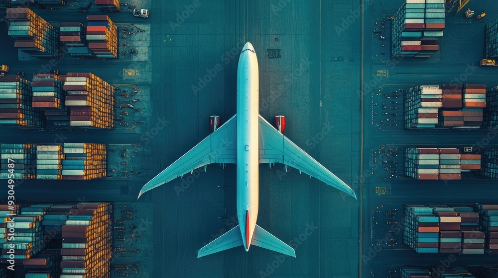 Freight logistics execution: Aerial view of cargo planes executing a ...