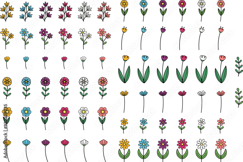 Doodle Wildflower Bouquet Builder / Creator Illustration Clipart Set ...