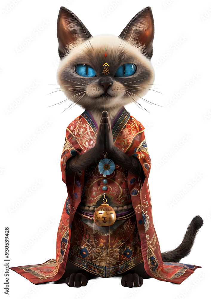Siamese cat wearing national costume Standing Thai greeting on ...