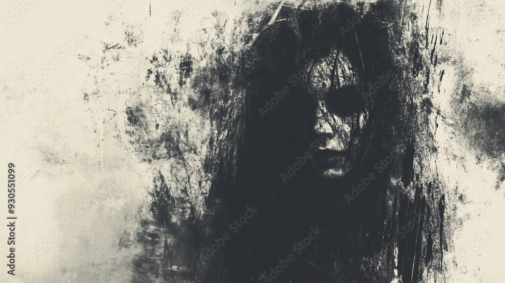 Chilling black and white image of an eerie witch-like figure with ...