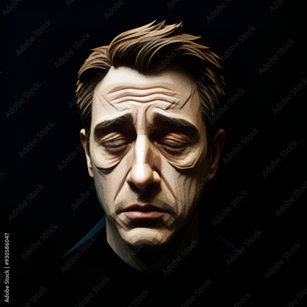 Man portrait silhouette with depressed person inside in realistic 3D ...