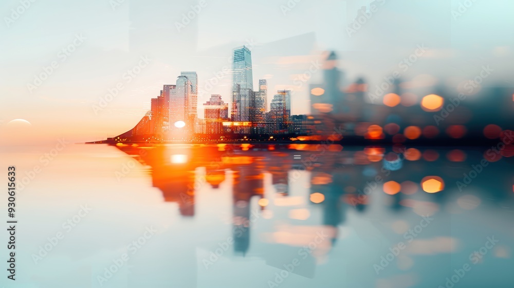 Stunning double exposure of city skylines intertwined with bustling ...