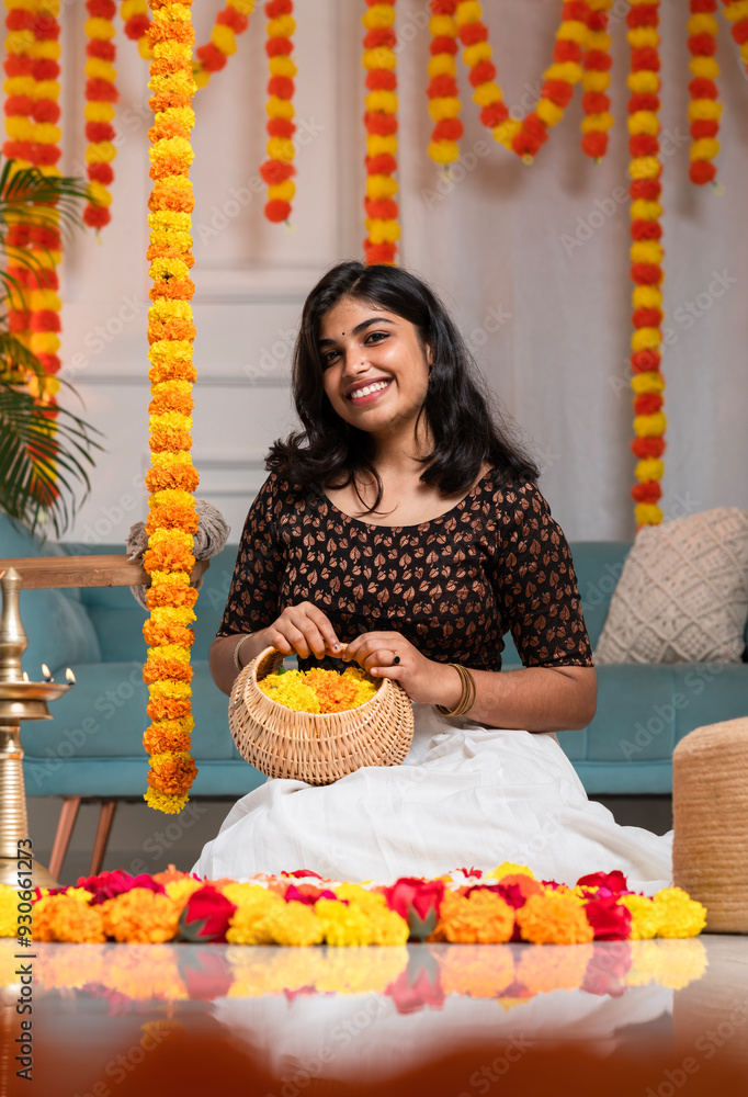 Happy Onam 2024 background Kerala model girl wearing traditional dress ...