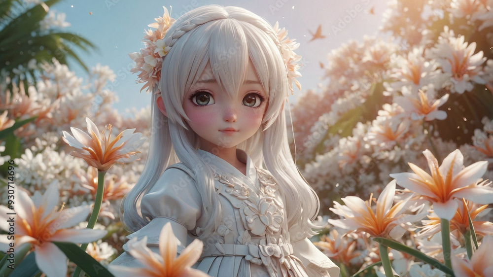 Amine character brightness blonde hair girl big eyes gentle mild smile ...