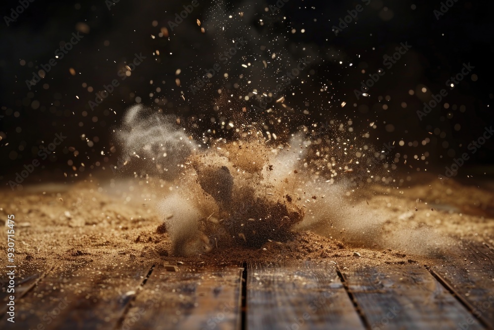 Dust cloud rising from wooden floor, suitable for use in illustrations ...