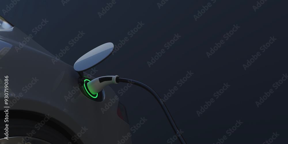 EV charger handle plugged in or connect to electric car, 3d rendering ...