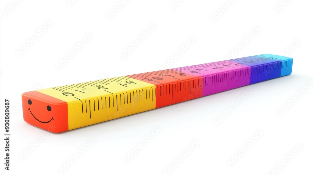 Charming 3D ruler with a big smile and bright colors on a white ...