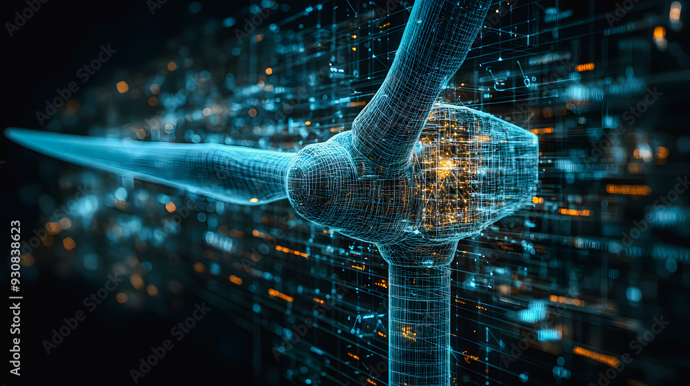Abstract illustration of wind turbine generating renewable energy. Wind ...