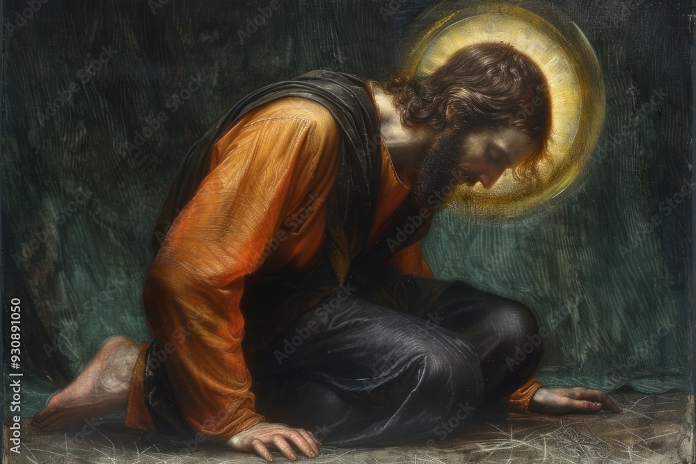 Divine communion: Jesus Christ prays to god the father, illustrating ...