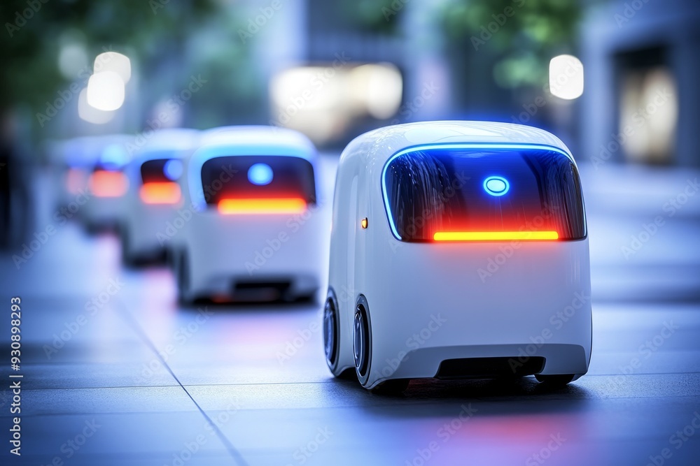 Autonomous delivery robots navigating an urban environment representing ...