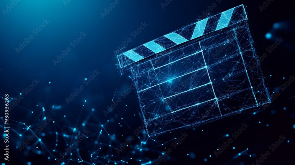 Film production low poly wireframe banner template. 3D clapperboard ...