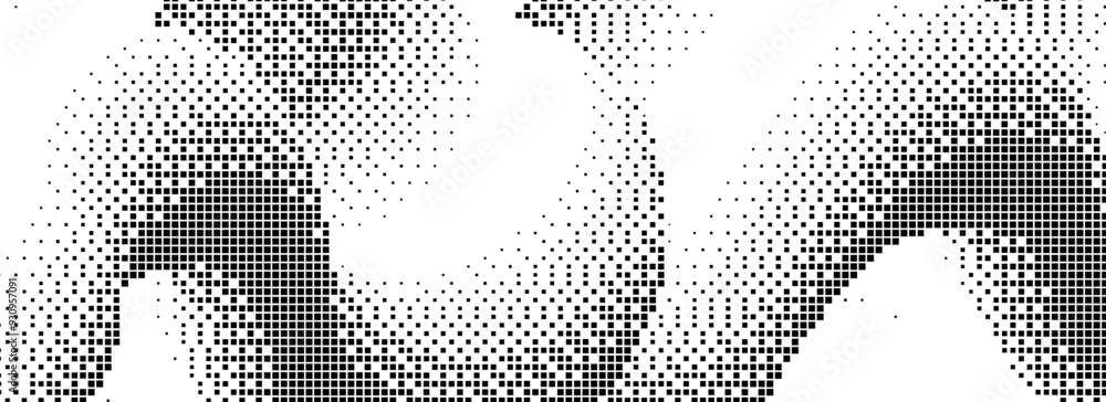 Pixelated curved gradient shape. Dotted dither squiggling texture ...