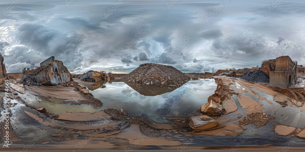 Seamless HDRI Panorama 360 Degree View of Water Flooded Quarry for Sand ...