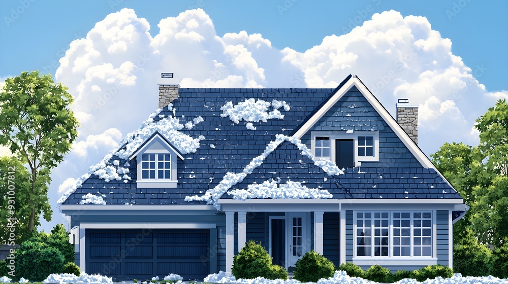 Illustration of roof damage at various stages, small hail causing minor ...