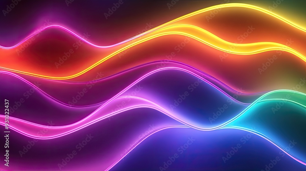 Pride flag colors illuminated in neon lights against a smooth gradient ...