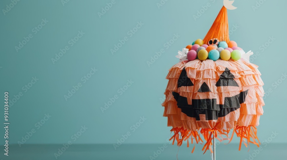 Halloween-themed pinata filled with candy at a birthday party ...