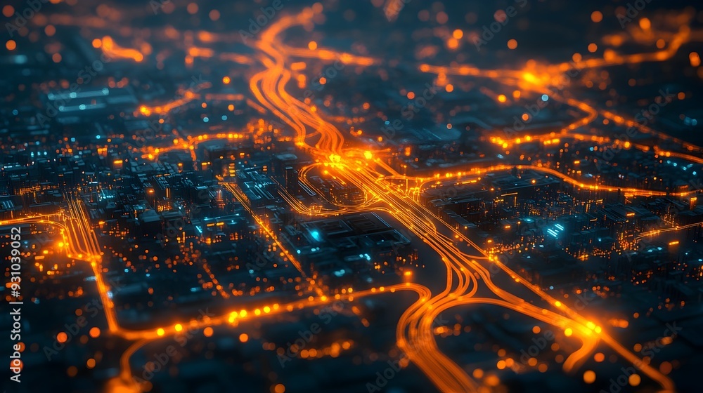 Ilustración de Stock Futuristic digital city map with an AI powered ...