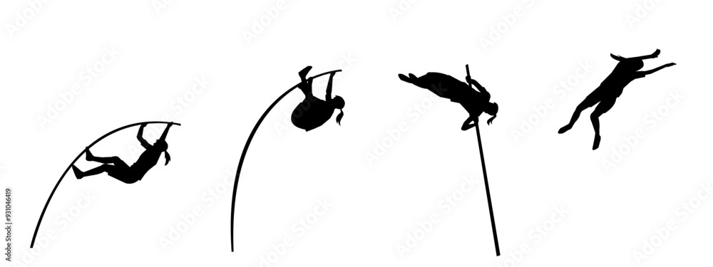 Vector set of silhouettes of pole vault. sports, athletics. Isolated on ...