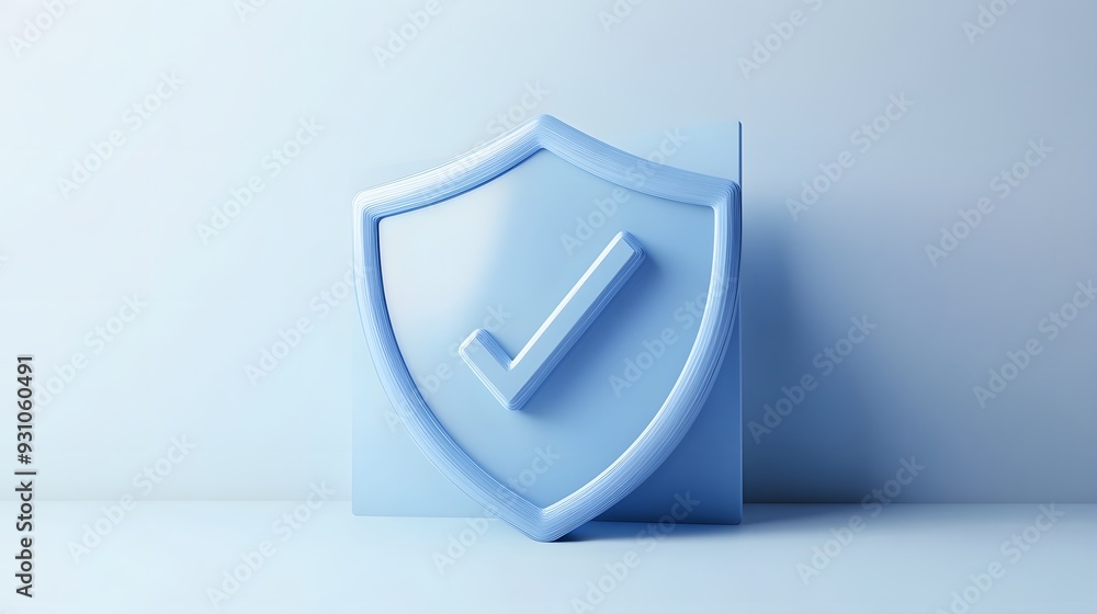 cartoon 3d Icon safety shield check mark perspective . Blue symbol security safety icon ...