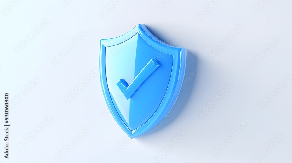 cartoon 3d Icon safety shield check mark perspective . Blue symbol security safety icon ...
