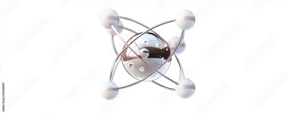 Minimalistic line art of an atomic structure with electrons orbiting ...