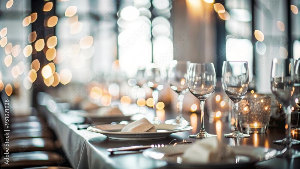 Blurred background of an elegantly set table at a charity gala event ...