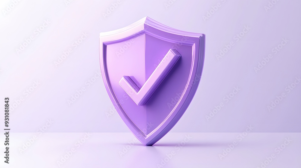 cartoon 3d Icon safety shield check mark perspective . purple symbol security safety icon ...