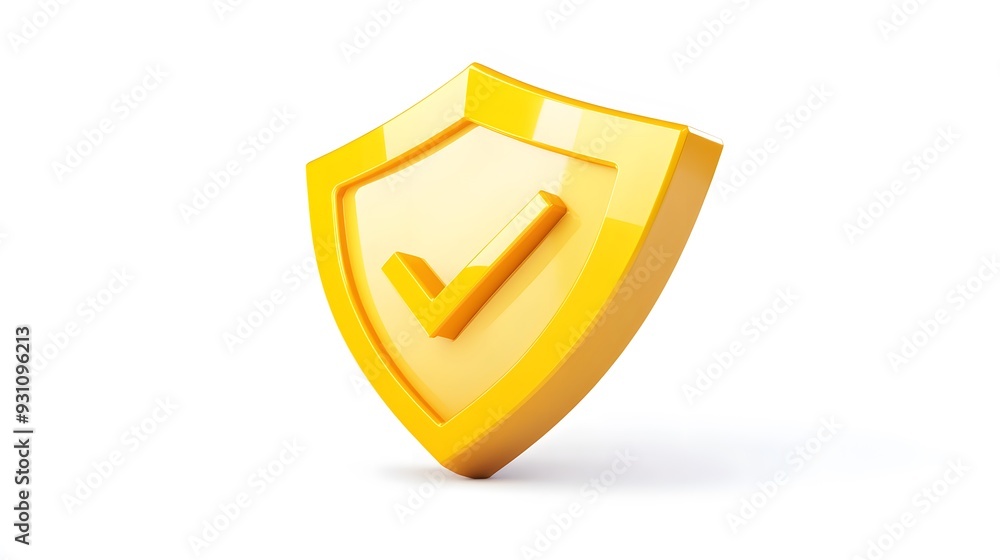 cartoon 3d Icon safety shield check mark perspective . yellow symbol ...