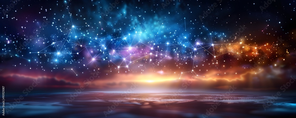 Constellation map with magical symbols connecting stars. minimalist ...