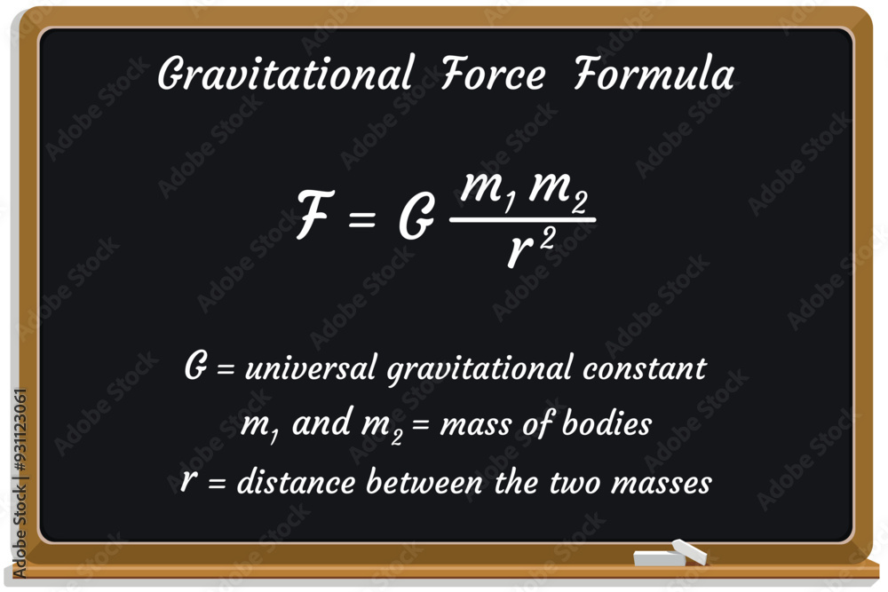 Gravitational Force Formula on a black chalkboard. Education. Science ...