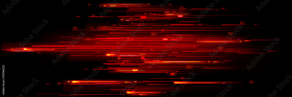 Red speed light horizontal straight line on black background. Realistic ...