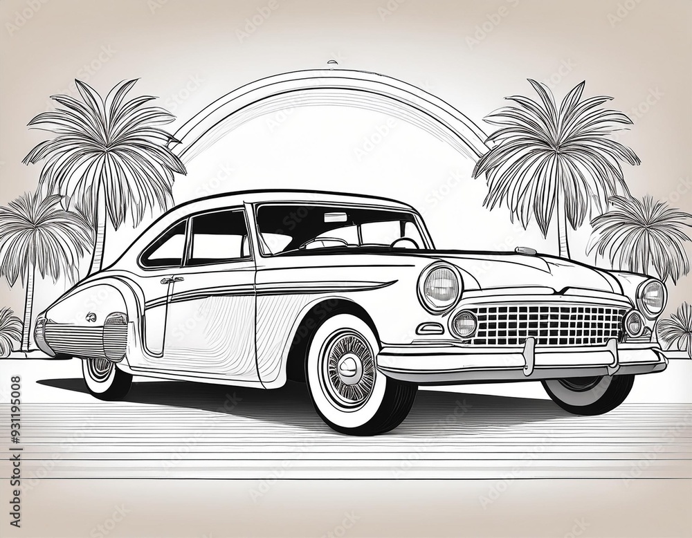 Vintage Classic Car line art Illustration, Vintage Classic Car Coloring ...