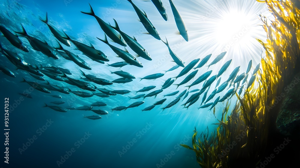 Kelp forest alive with schools of fish, their synchronized movements ...