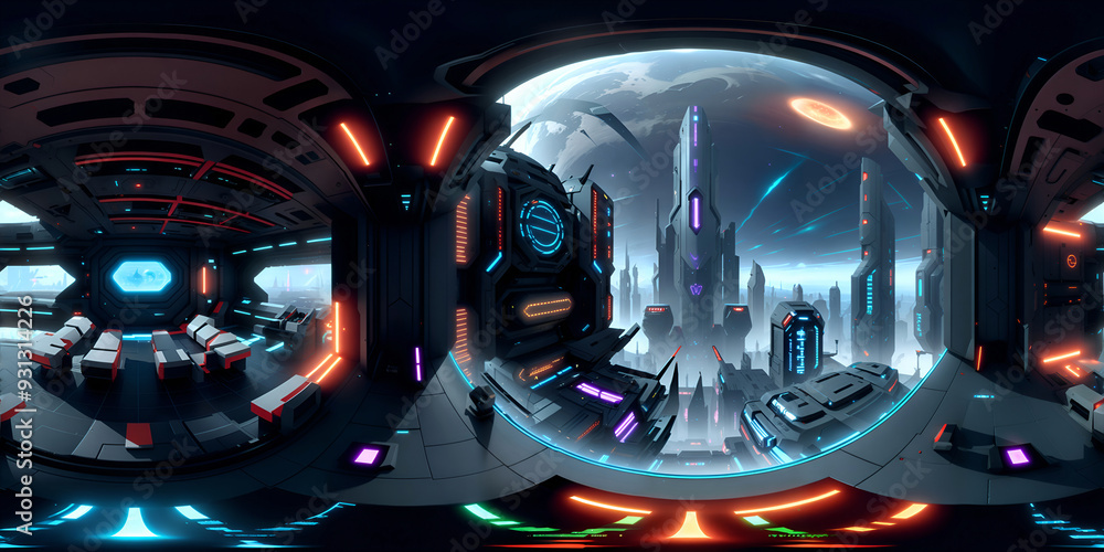 HDRI Sci-Fi Futuristic Environment Equirectangular Panorama 12 Stock Illustration | Adobe Stock