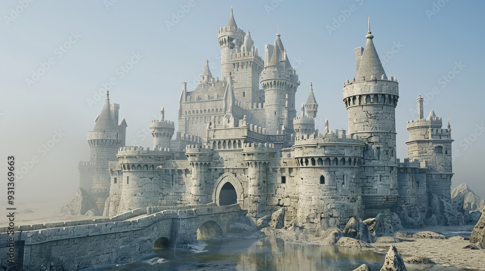 Imagine a 3D model of a fantasy castle. Describe the turrets ...