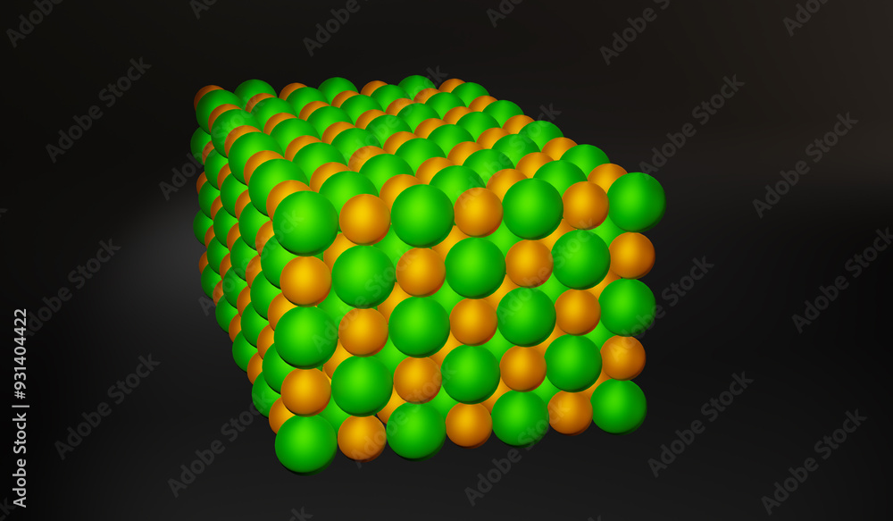 Crystal structure of a molecule such as sodium chloride. Periodic ...