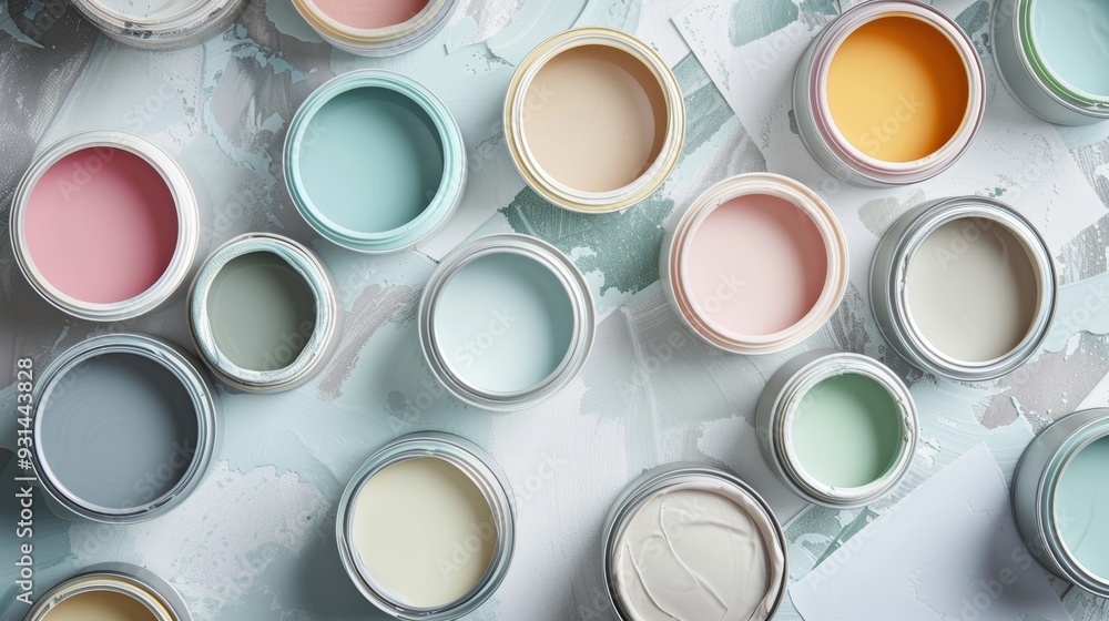 Small sample cans of paint during home renovation. The process of ...