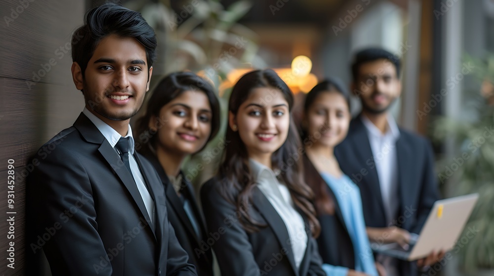 Group portrait of Indian asian young business people or executives with ...