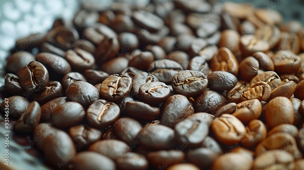 Close up Different levels types of roasting coffee beans arabica on a ...
