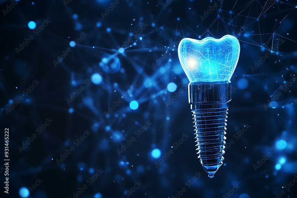 Abstract digital background featuring a dental implant, symbolizing ...
