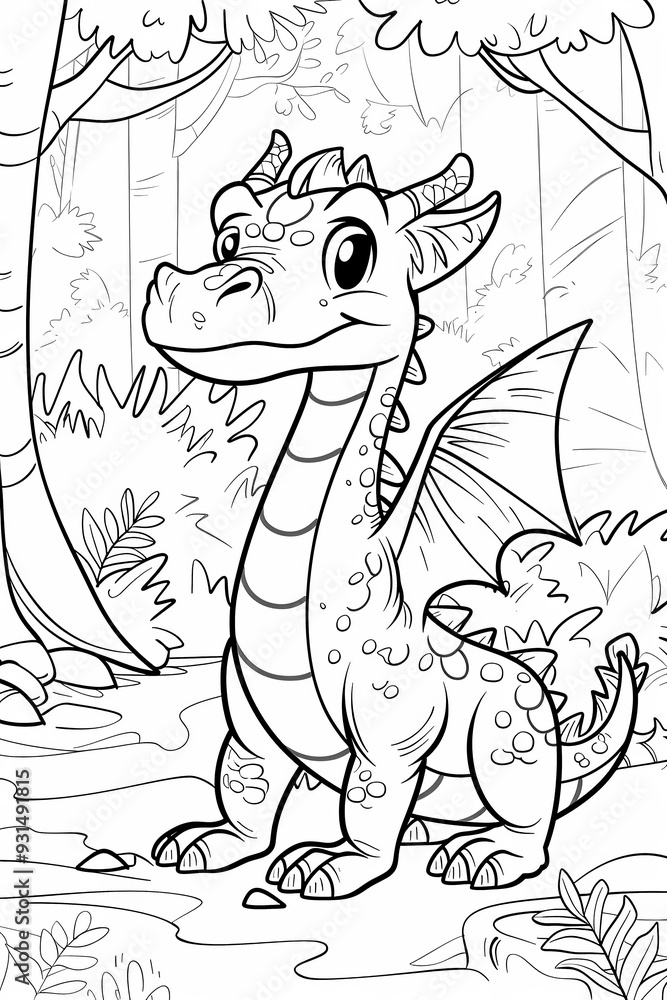 Fun and simple dragon coloring page for children to enjoy Stock ...