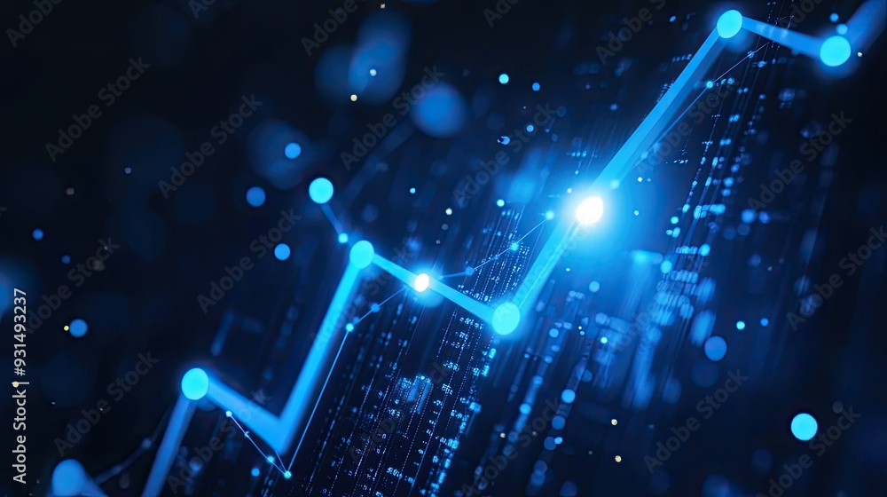 Financial balance chart with upward arrows, glowing highlights in blue ...