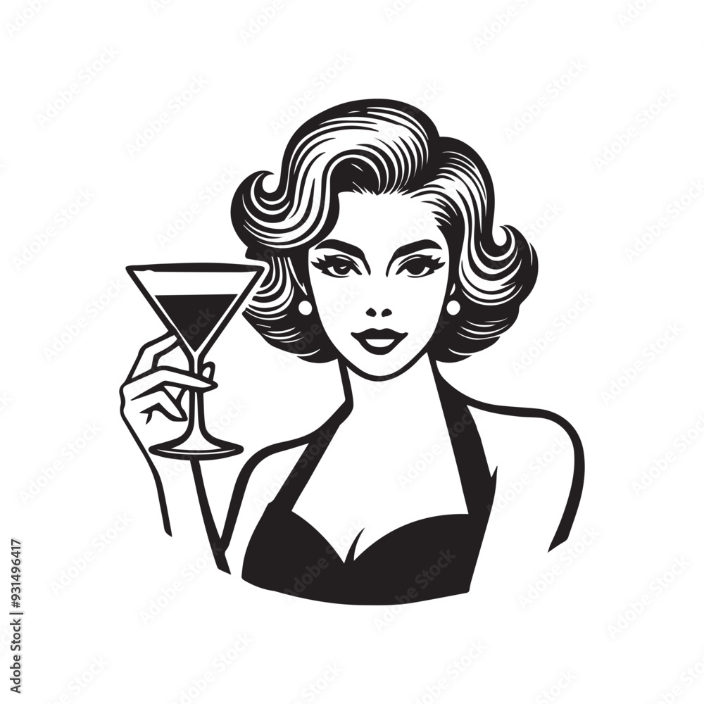 Vector de Stock Vintage Retro Woman Face Clipart, Retro Housewife ...