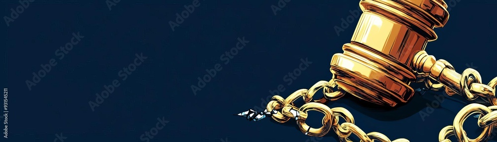 Gavel with broken chains, freedom and justice, flat design illustration ...