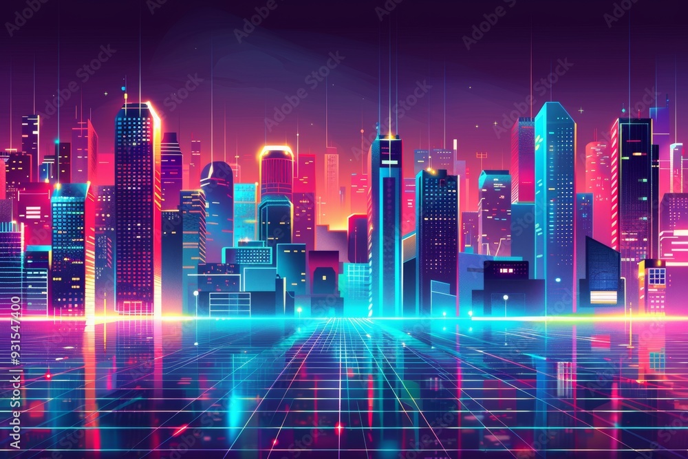 An 80s sci-fi background - futuristic neon retro wave design for ...