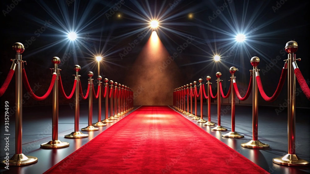 Red carpet entrance with velvet rope barrier at a cinematic premiere ...