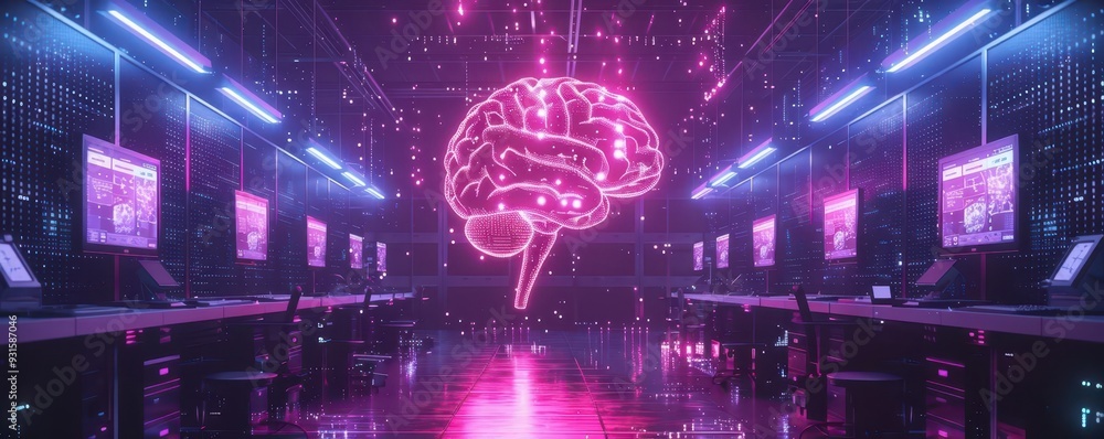 Deep learning neural networks in a hightech lab, front view, depicting ...