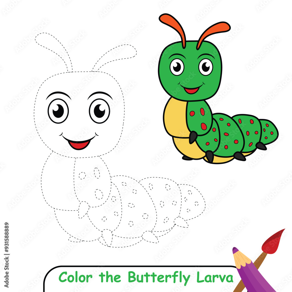 Butterfly Larva coloring book for kids. kids coloring page. Larva ...