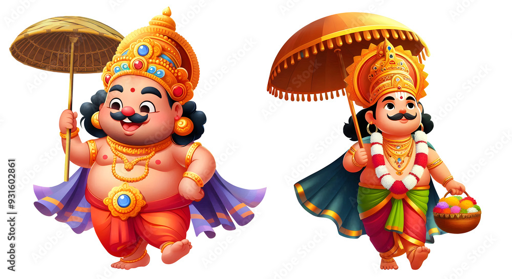 2D Cartoon of King Mahabali, a mythological character, Onam festival of ...